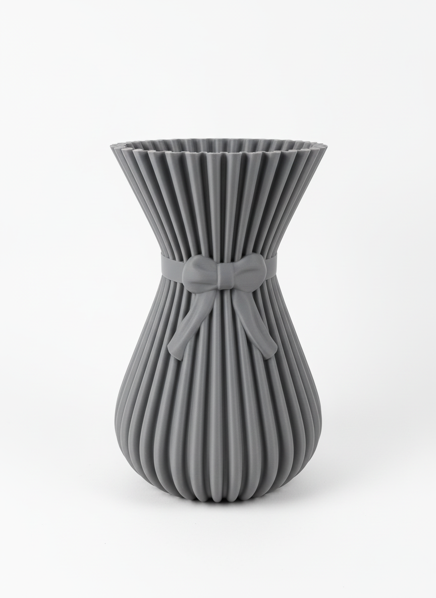 3D Geprinte Vaas met Ribbel Design en Strik – Aura3Dhome